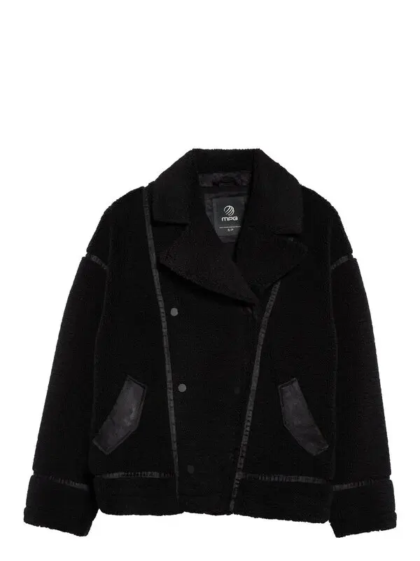 MPG Faux Shearling Biker Jacket - Black