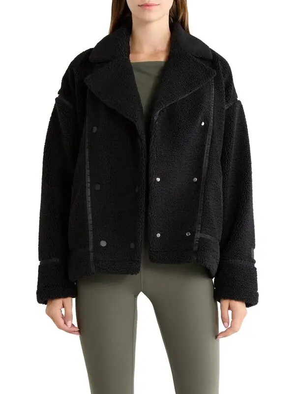 MPG Faux Shearling Biker Jacket - Black