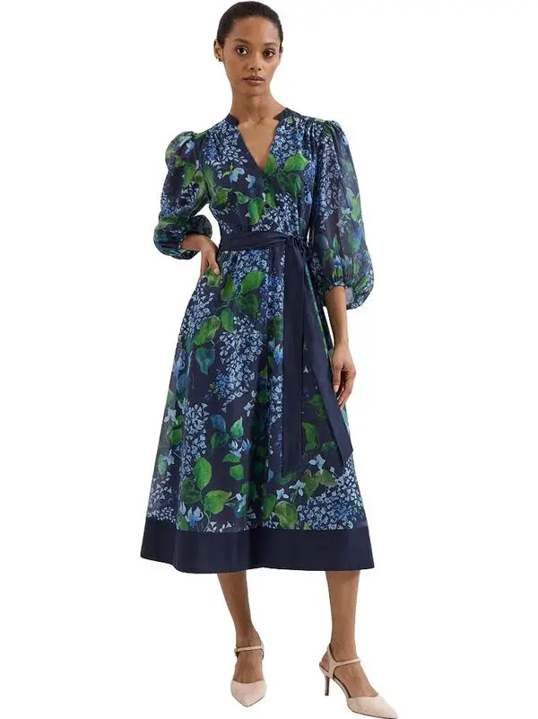 PHASE EIGHT Nixie Printed Midi Wrap Dress - Navy