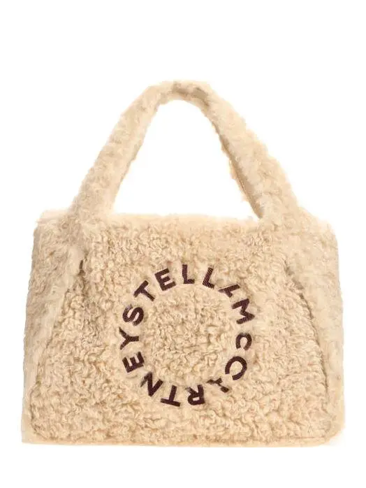 Stella McCartney Faux Shearling Tote Bag With Logo Detail - Oat