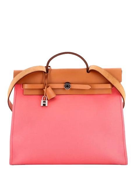 Hermès Herbag Zip Leather And Toile 39 - Pink
