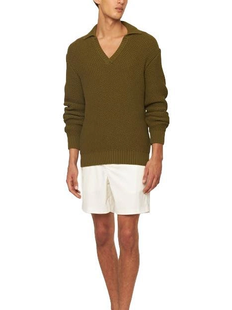 Orlebar Brown Classic Fit Chunky Ribbed Collar Jumper - Khaki