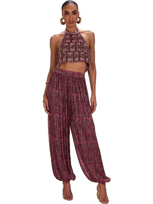 PatBO Rose Mirage Beaded Halterneck Top - Brown