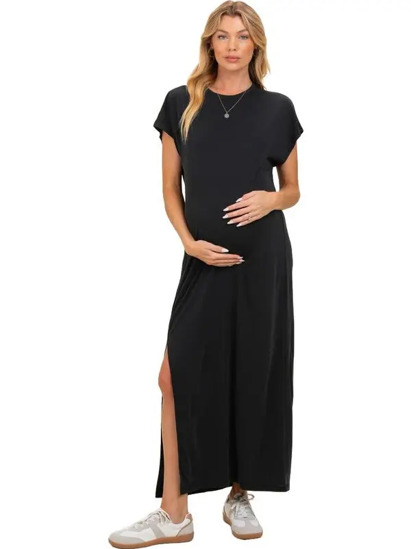 PINKBLUSH Vintage Boxy Side Slit Maternity Maxi Dress - Black