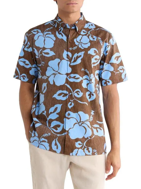 KAHALA Hi '90s Floral Short Sleeve Button-down Shirt - Coffee