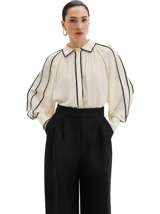 MALINA Contrast Edge Chiffon Blouse - Vanilla