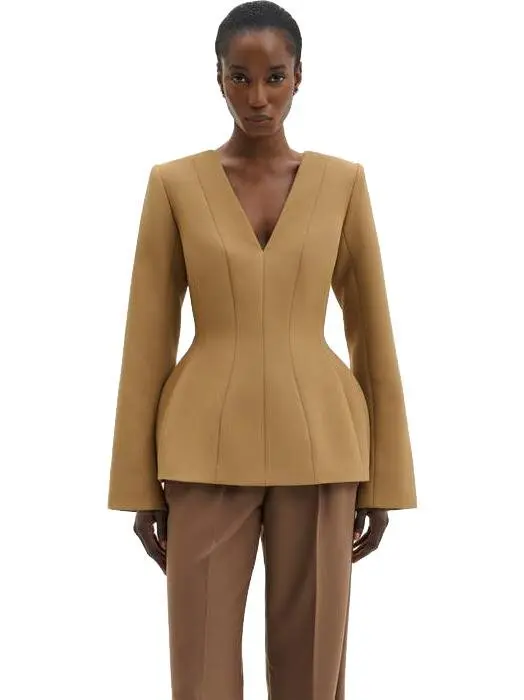 MALINA Ninni Cut-out Shoulder Hourglass Peplum Top - Camel