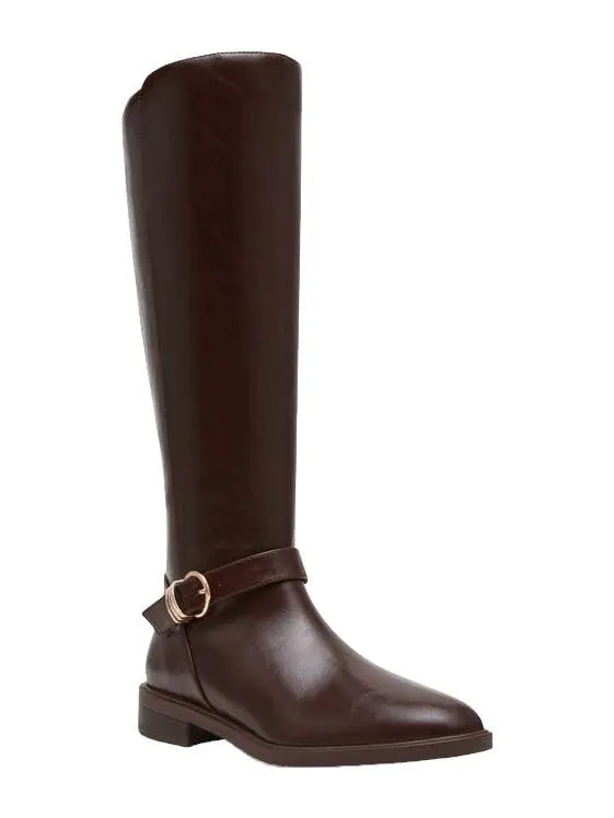 Anne Klein Solana Knee-high Faux Leather Boot - Dark Brown Smooth