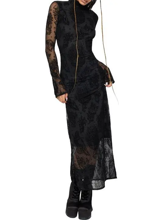 DISTURBIA Hexborn Baba Yaga High Neck Maxi Dress - Black