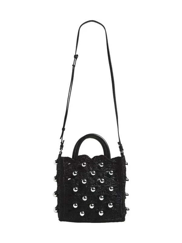 Rabanne Small Raffia Tote Bag With Studded Detail - Black/silver