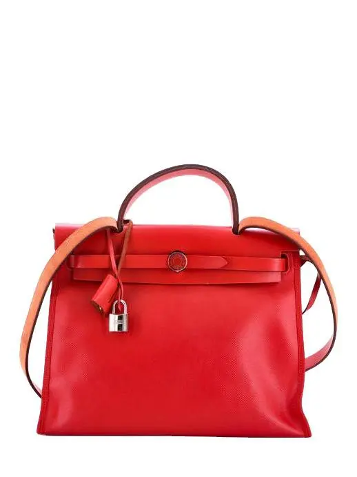 Hermès Herbag Zip Berline Vache Canvas And Leather 31 - Red