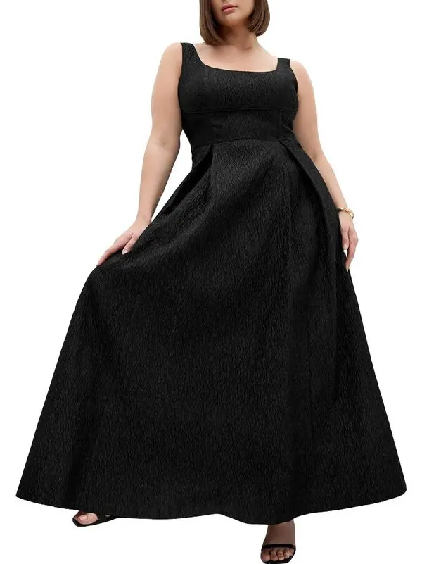 City Chic Estrella Square Neck Dress - Black