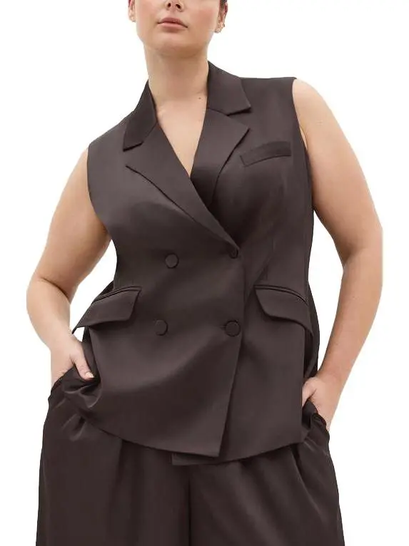 City Chic Rylie Double Breasted Vest - Chocolate