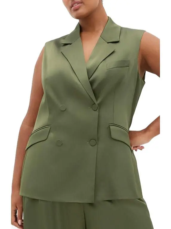 City Chic Rylie Double Breasted Vest - Olive
