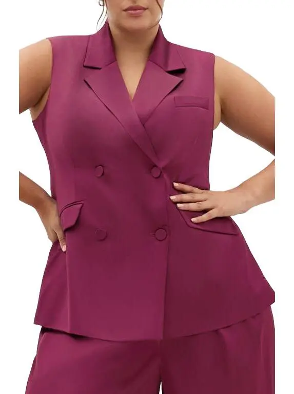 City Chic Rylie Double Breasted Vest - Pomegranate
