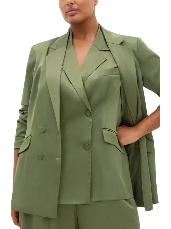 City Chic Rylie Satin Double Breasted Blazer - Olive