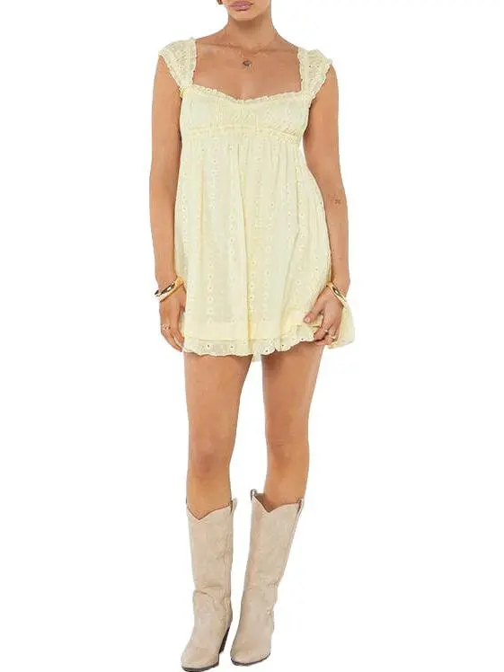 Princess Polly Carlita Eyelet Cotton Babydoll Mini Dress - Yellow