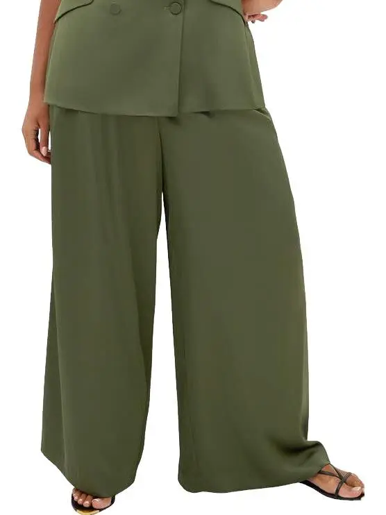 City Chic Palazzo Wide Leg Pants - Olive