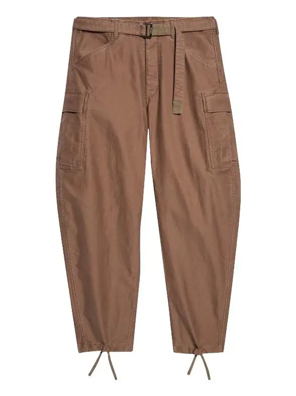 Sacai Sueded Cotton Belted Barrel Leg Cargo Pants - Brown