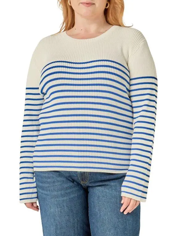English Factory Striped Ribbed Crewneck Sweater - White/blue