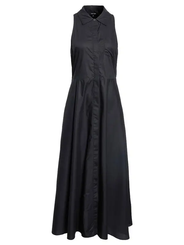 TOCCIN Sleeveless Collared Cotton Midi Dress - Jet