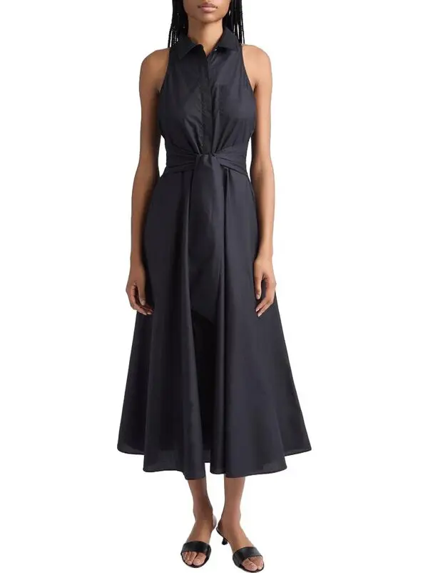 TOCCIN Sleeveless Collared Cotton Midi Dress - Jet