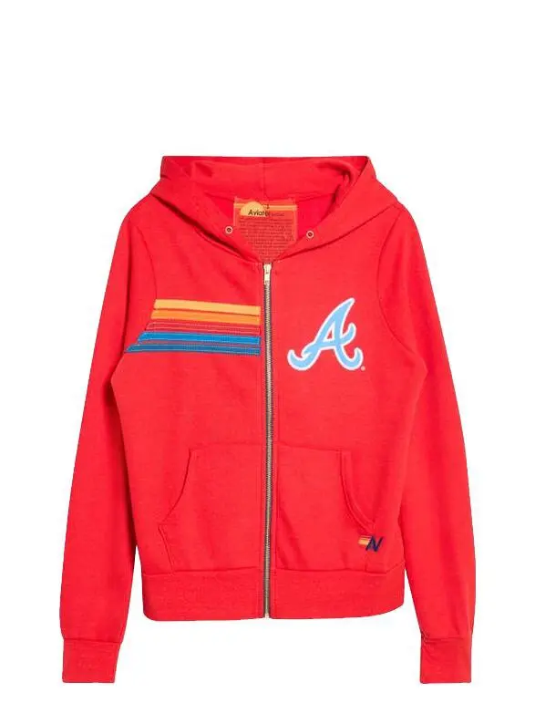 Aviator Nation Atlanta Braves Full Zip Graphic Hoodie - Red