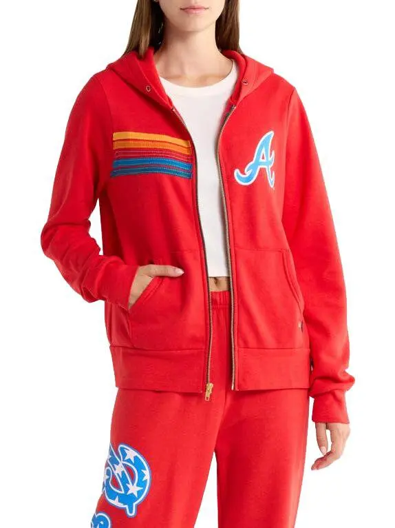 Aviator Nation Atlanta Braves Full Zip Graphic Hoodie - Red