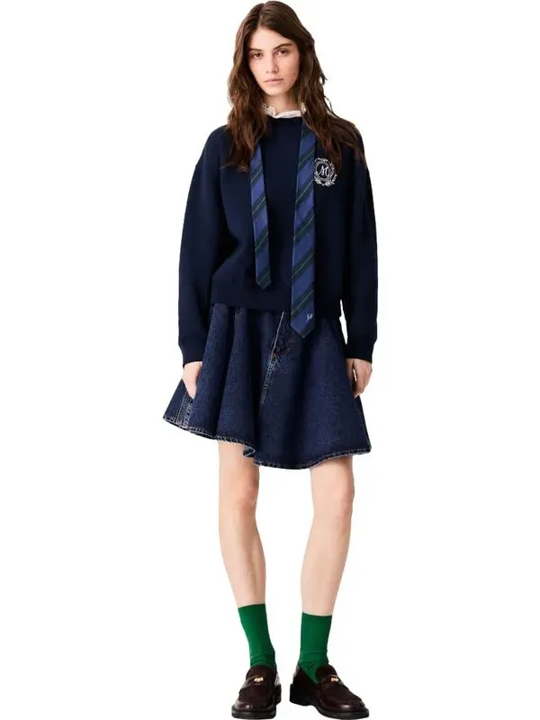 Maje Oversized Cotton Sweatshirt With Embroidered Details - Navy