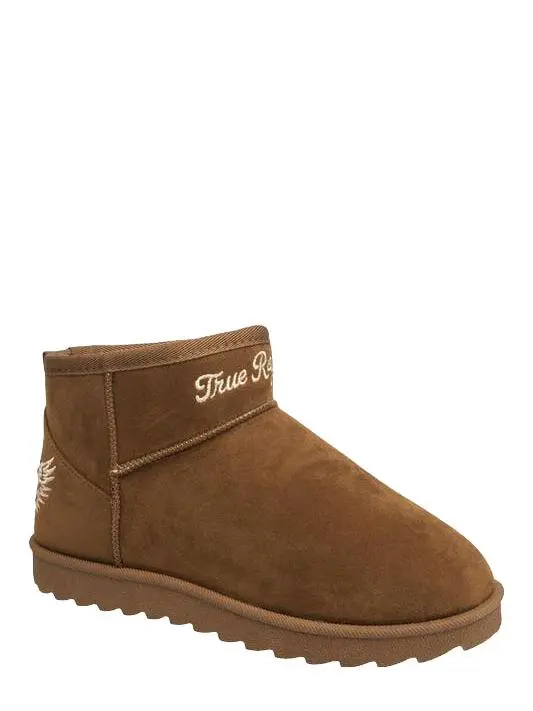 True Religion Faux Suede Embroidered Wing Logo Boots - Tan