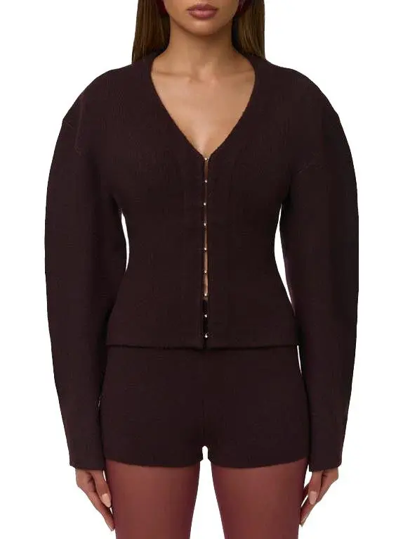 Naked Wardrobe V-neck Cardigan - Dark Plum