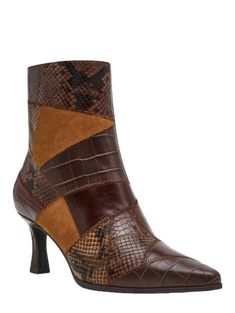 Anne Klein Patchwork Faux Leather Pointed Toe Bootie - Brown Patchwork