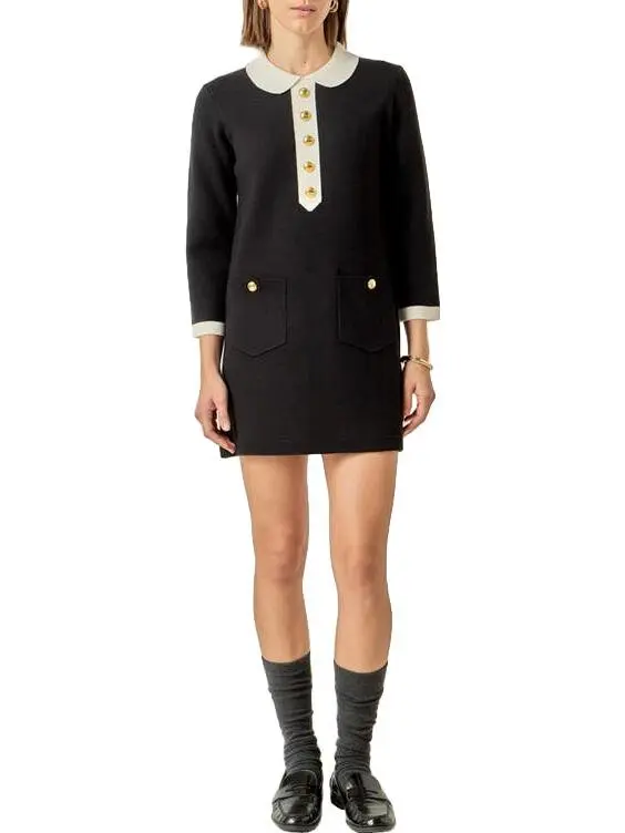English Factory Knit Minidress With Peter Pan Collar - Black/off White