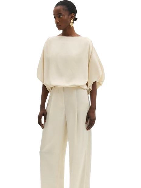 MALINA Havanna Boat Neck Puff Sleeve Blouse - Pearl
