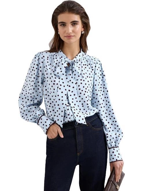 PHASE EIGHT Polka Dot Tie Neck Blouse - Blue