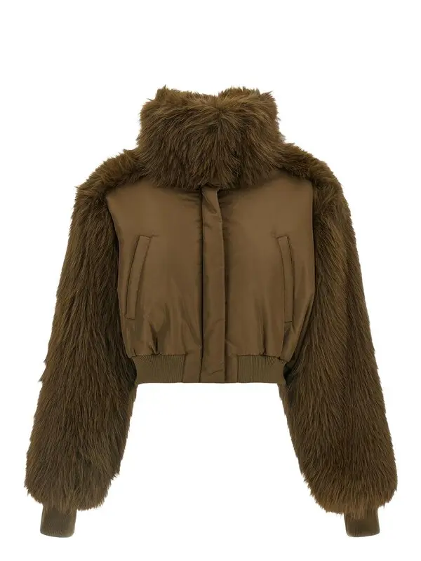 Fabiana Filippi Cropped Jacket With Fur-effect Sleeves And Collar - Green