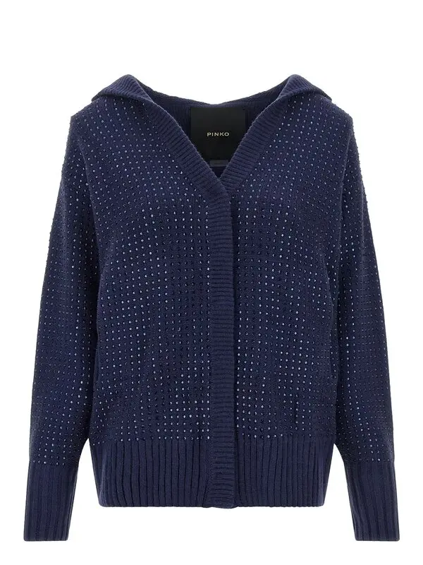 Pinko Seicento Cardigan With Rhinestones And Hood - Blue