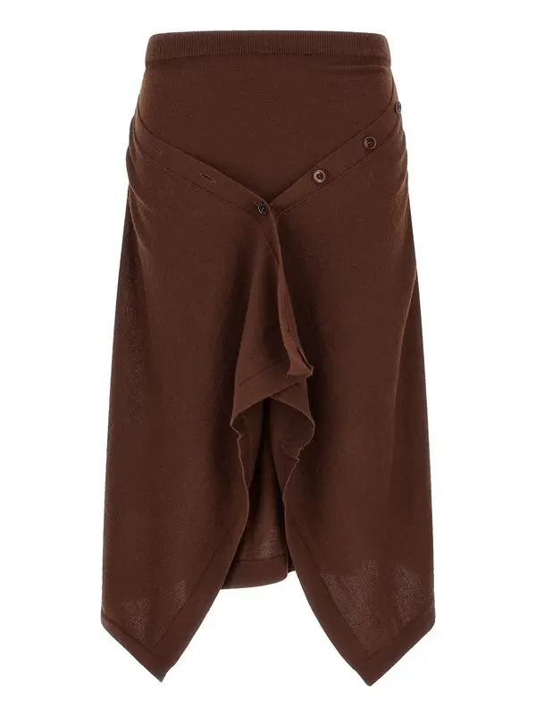 LEMAIRE Asymmetrical Button-detailed Wool Blend Knit Skirt - Brown