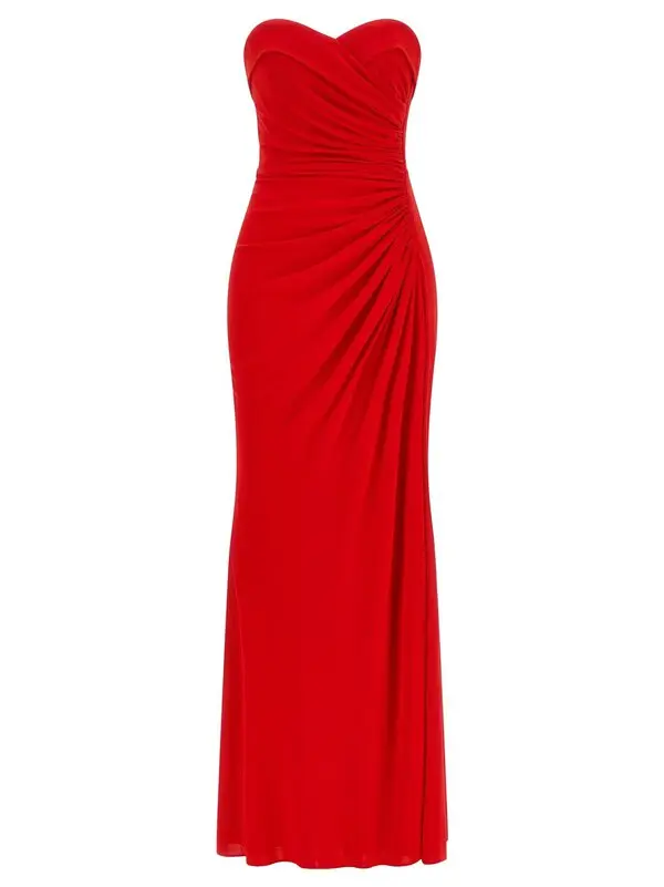 Elie Saab Draped Sweetheart Neckline Column Gown - Red
