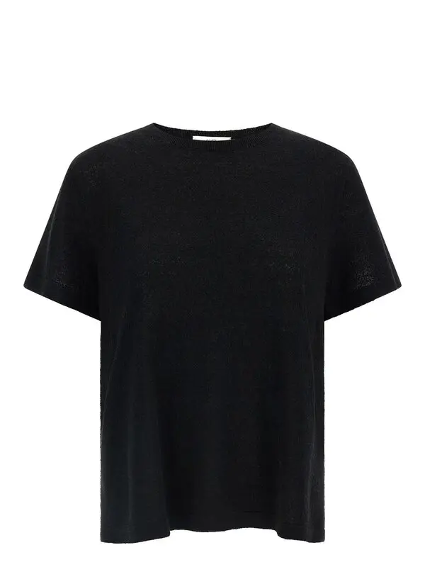 Co Knitted T-shirt With Ribbed Crewneck And Short Sleeves - Black