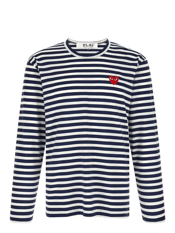 Play Comme Des Garcon Striped T-shirt With Heart Patch - Multi