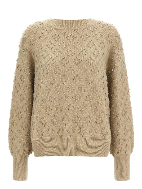 Agnona Embossed Geometric Pattern Crew Neck Sweater - Beige
