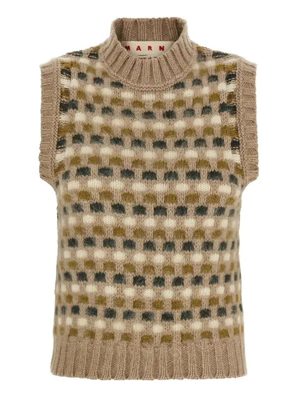Marni Shetland Jacquard Knit Vest - Beige