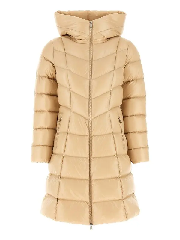 Moncler Marusse Down Jacket With Chevron Quilting And Hood - Beige