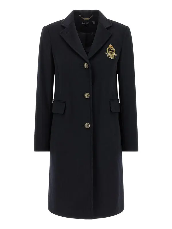 Ralph Lauren Single-breasted Wool-cashmere Coat With Emblematic Embroidery And Metal Trims - Blue
