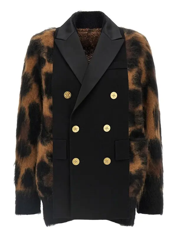 Sacai Hybrid Double-breasted Blazer Cardigan With Leopard Print - Multi