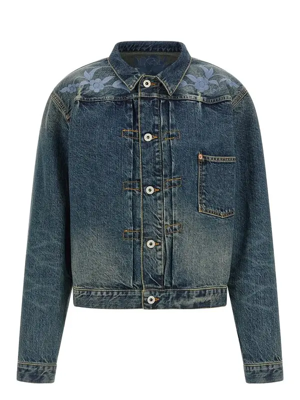 Kenzo Floral Embroidered Denim Jacket - Blue