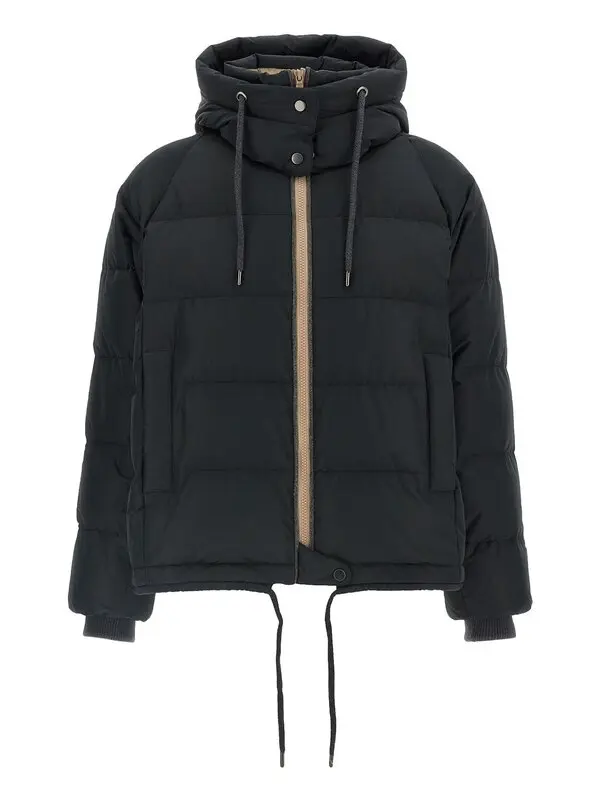 Brunello Cucinelli Quilted Down Jacket With Cashmere Cuffs - Black