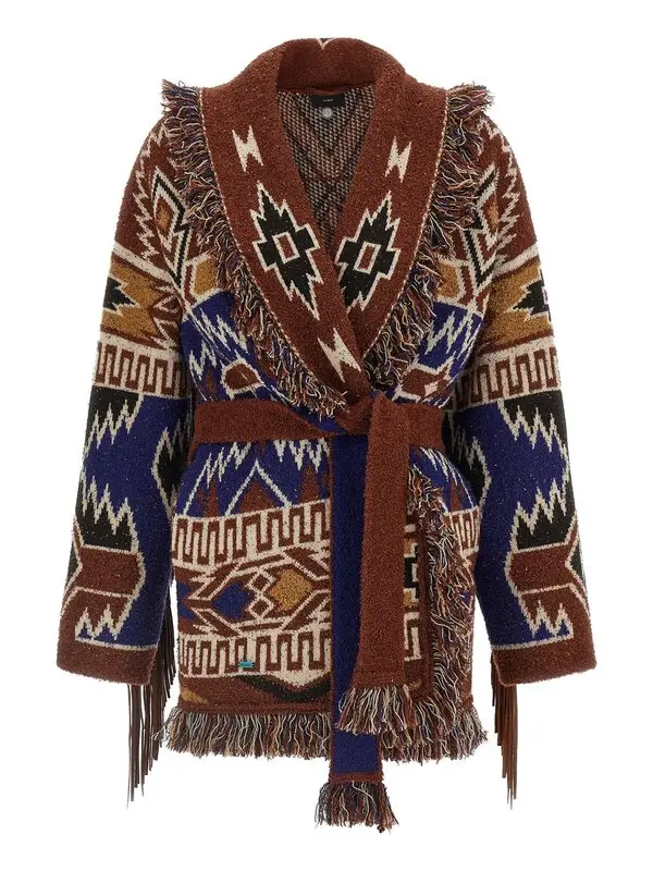 Alanui The Amazing Journey Jacquard Knit Shawl Collar Cardigan - Brown