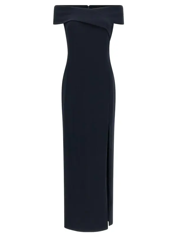 Ralph Lauren Off-the-shoulder Criss-cross Neckline Maxi Dress With Slit - Black